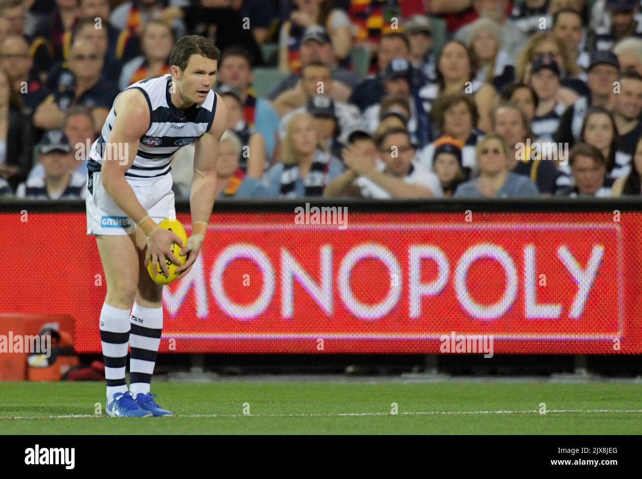 Patrick Dangerfield of the Cats makes an attempt on goal during the ...