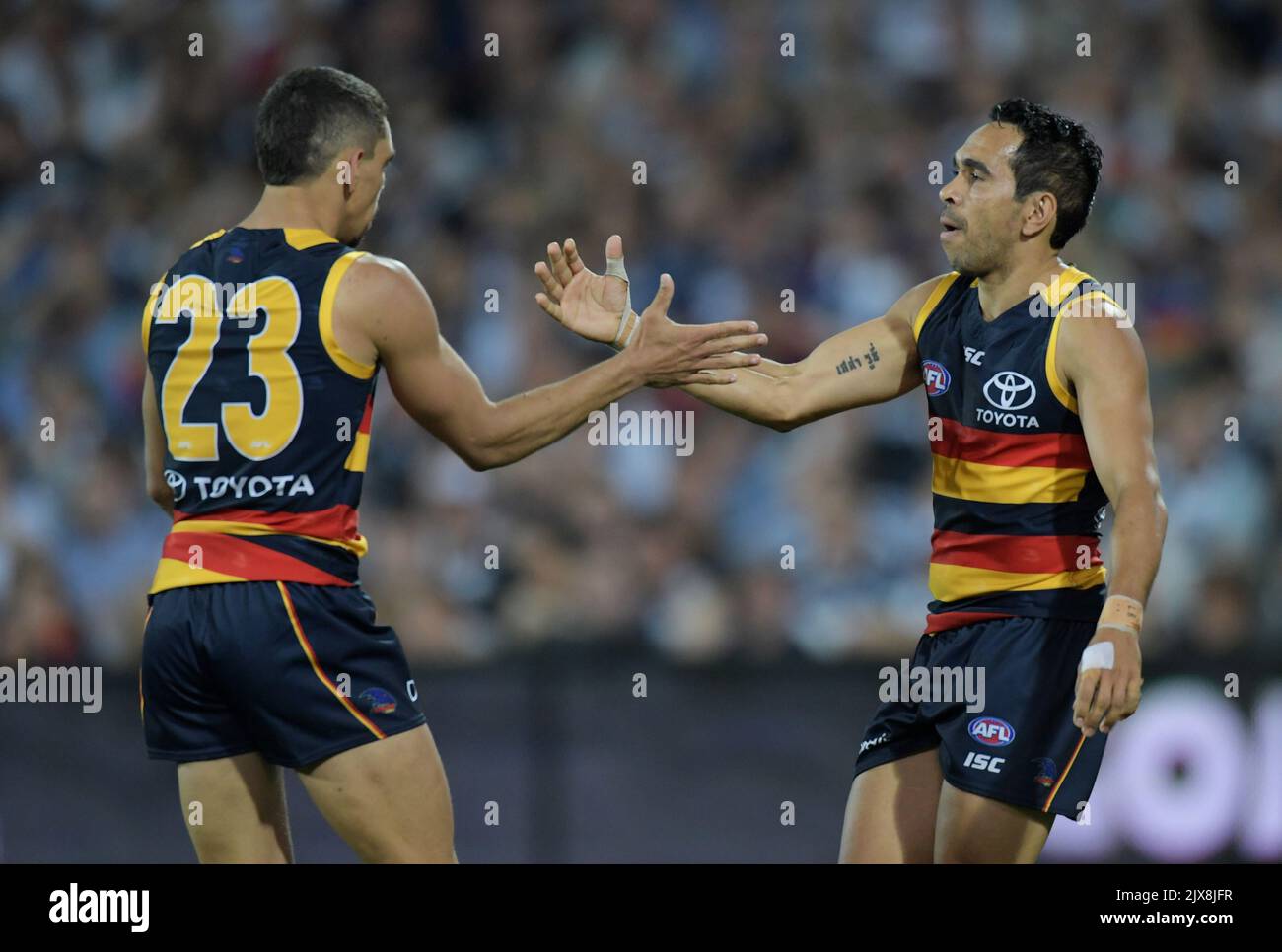 Charlie Cameron of the Crows (left) and Eddie Betts of the Crows ...