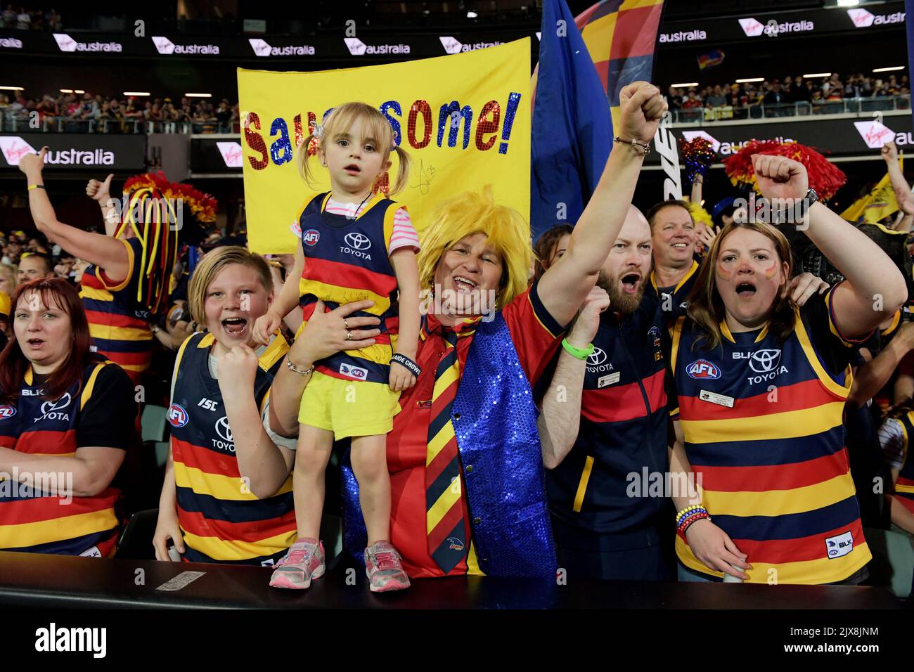 Crows fans celebrate their win after the Adelaide Crows and Geelong ...