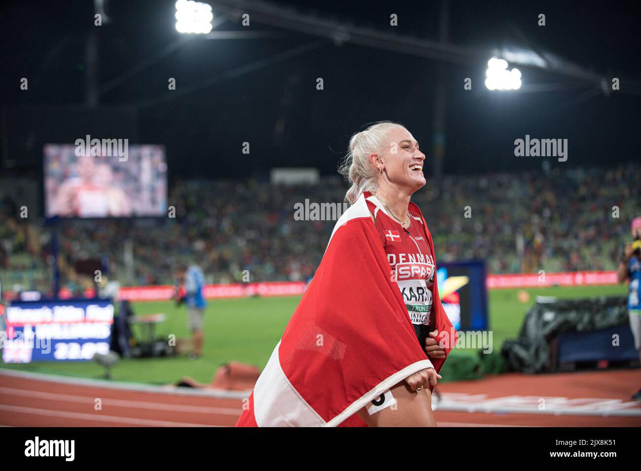 Ida Karstoft with her country's flag at the European Athletics ...