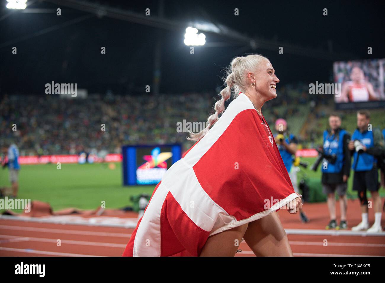 Ida Karstoft with her country's flag at the European Athletics ...