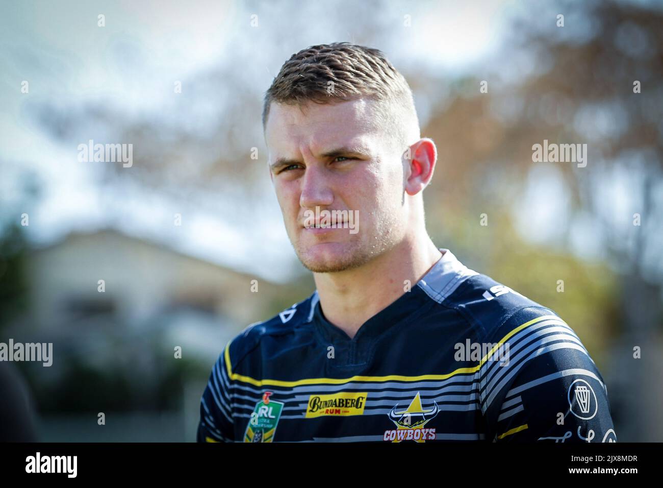 Coen Hess of the Cowboys speaks to the media at the North Queensland ...