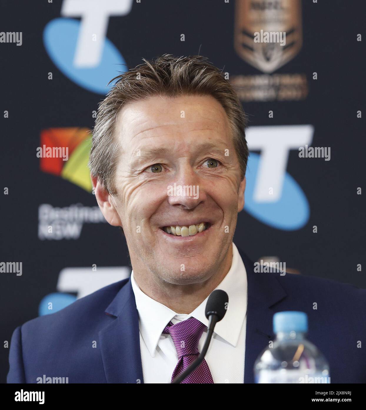 Storm coach Craig Bellamy during a press conference at Luna Park in ...