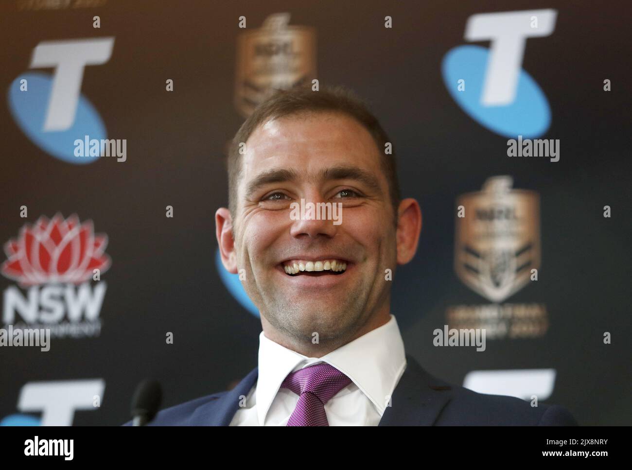 Storm captain Cameron Smith smiles during a press conference at Luna ...
