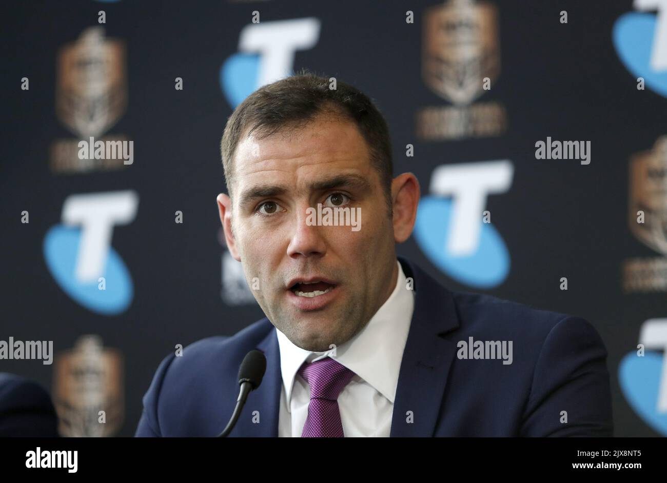 Storm captain Cameron Smith gestures during a press conference at Luna ...