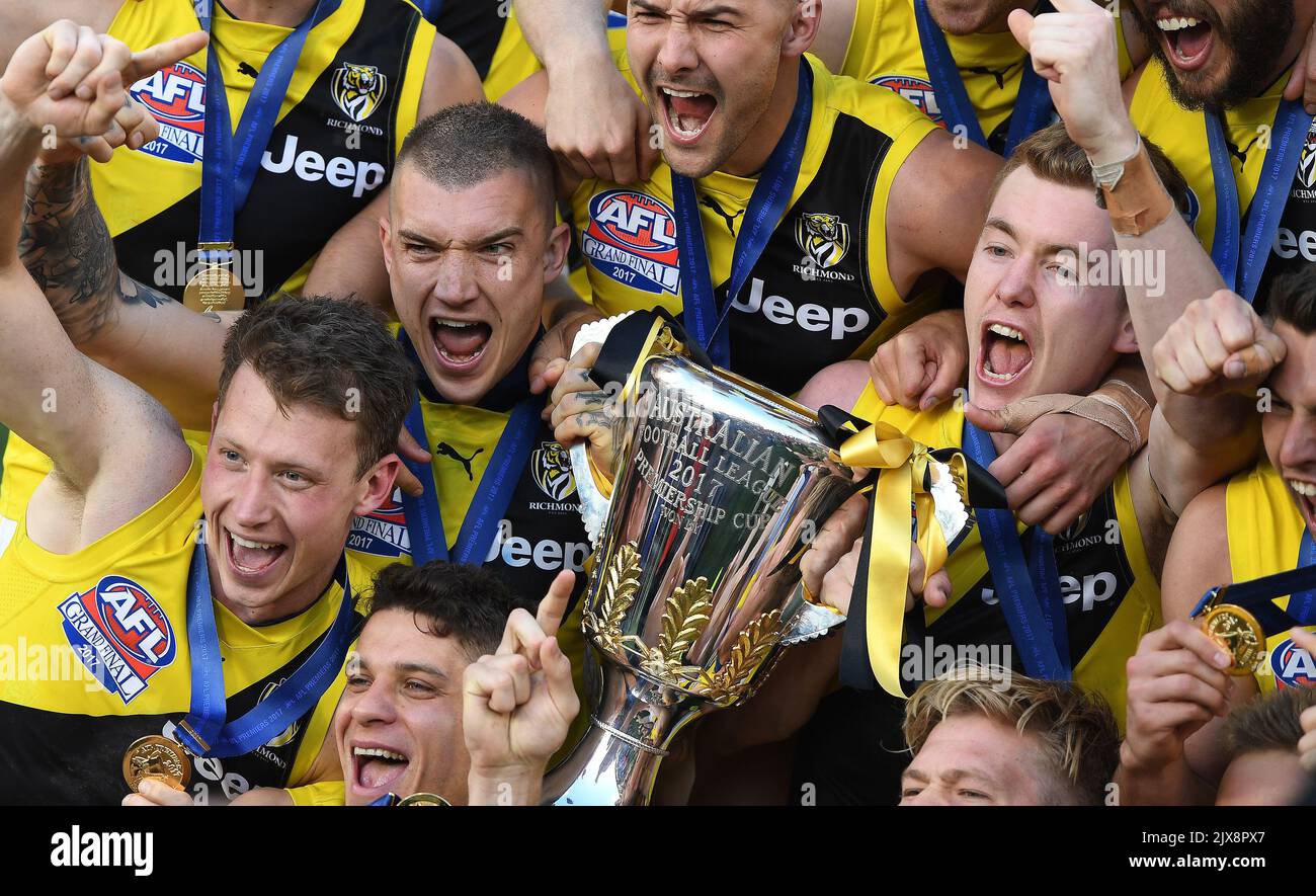 (L-R) Dylan Grimes, Dustin Martin, Sean Griggs, Dion Prestia and Jacob ...