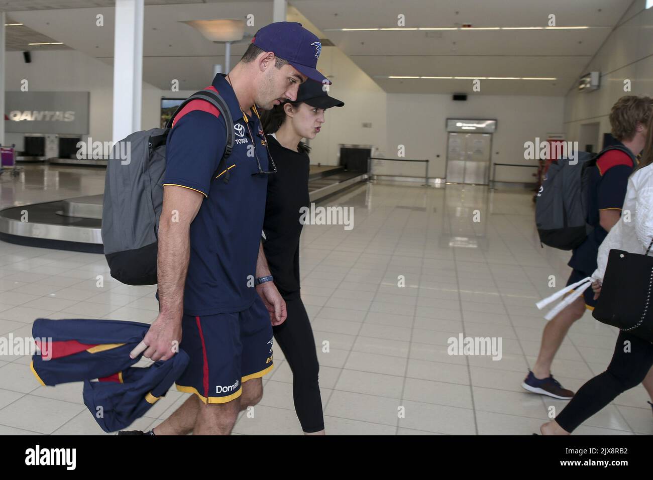 Adelaide Crows player Tex Walker arrives at Adelaide Airport after the ...