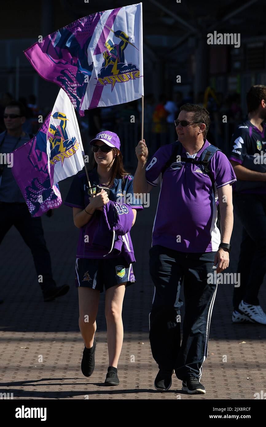 Melbourne Storm fans arrive for the NRL grand final between the ...