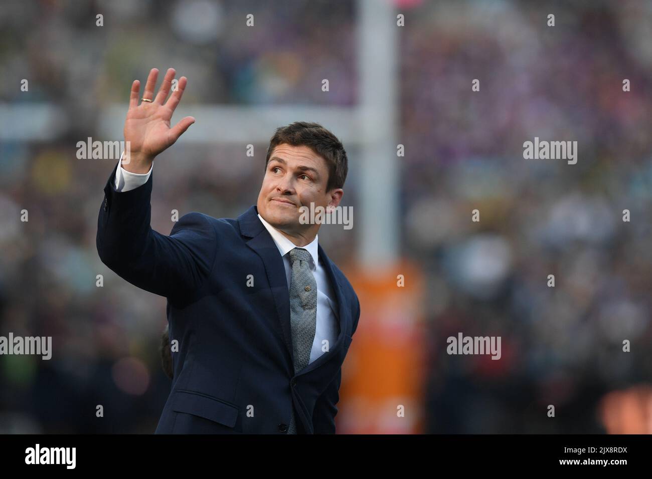 Retiring Manly player Matt Ballin during a lap of honour ahead of the ...