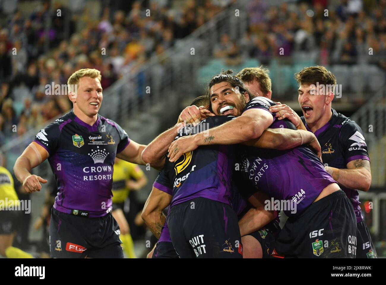 Antonio Winterstein of the Storm celebrates with team mates after ...