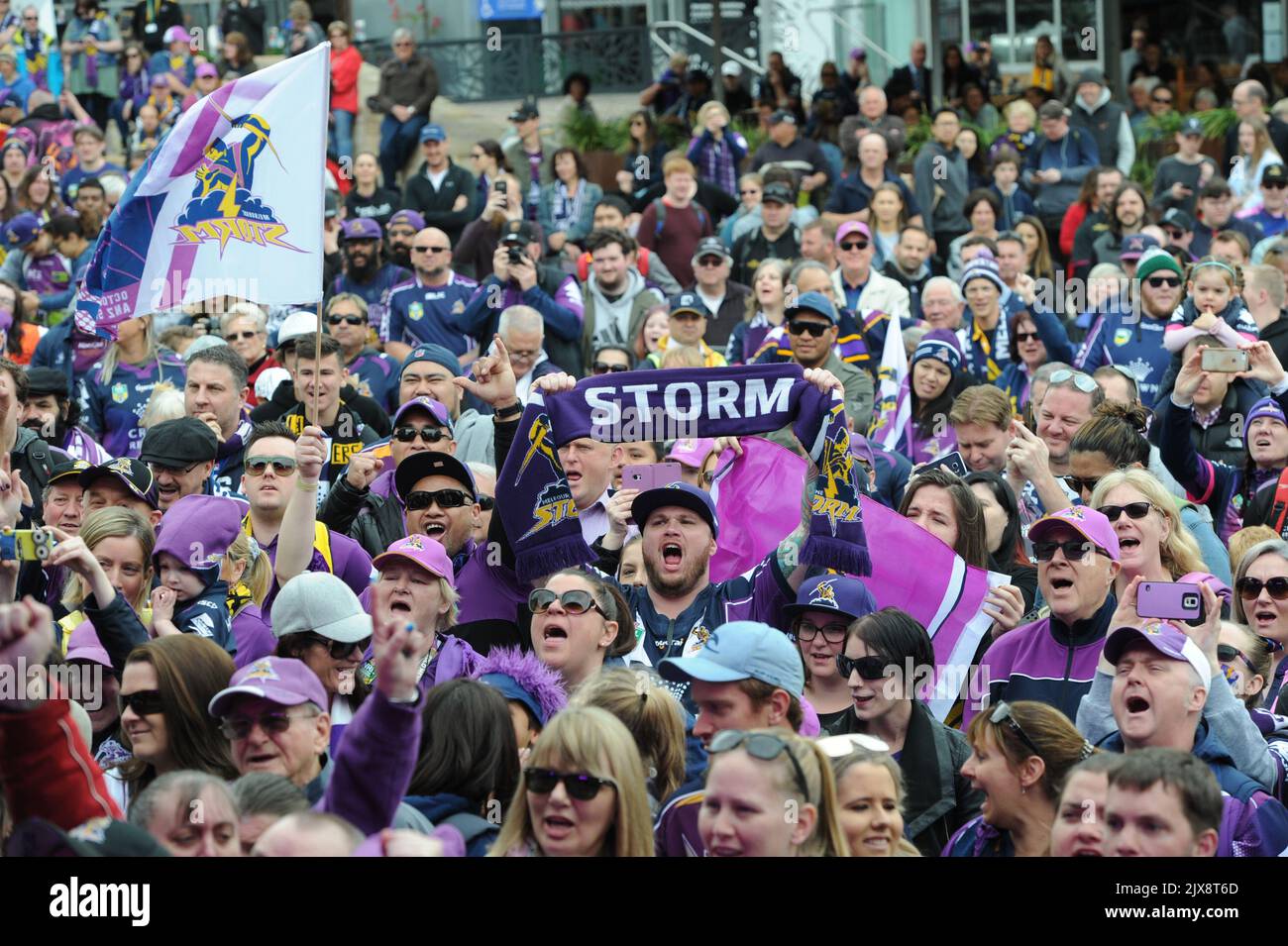 Storm fans are seen during a welcome home ceremony at Federation Square ...