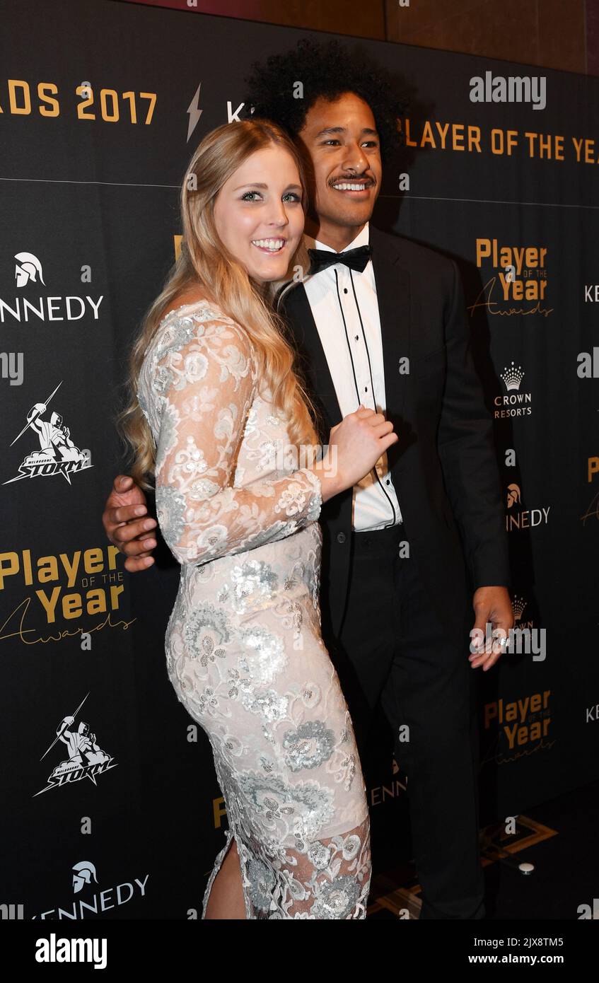 NRL player Felise Kaufusi and his partner Rebekah Kaufusi arrive at the ...