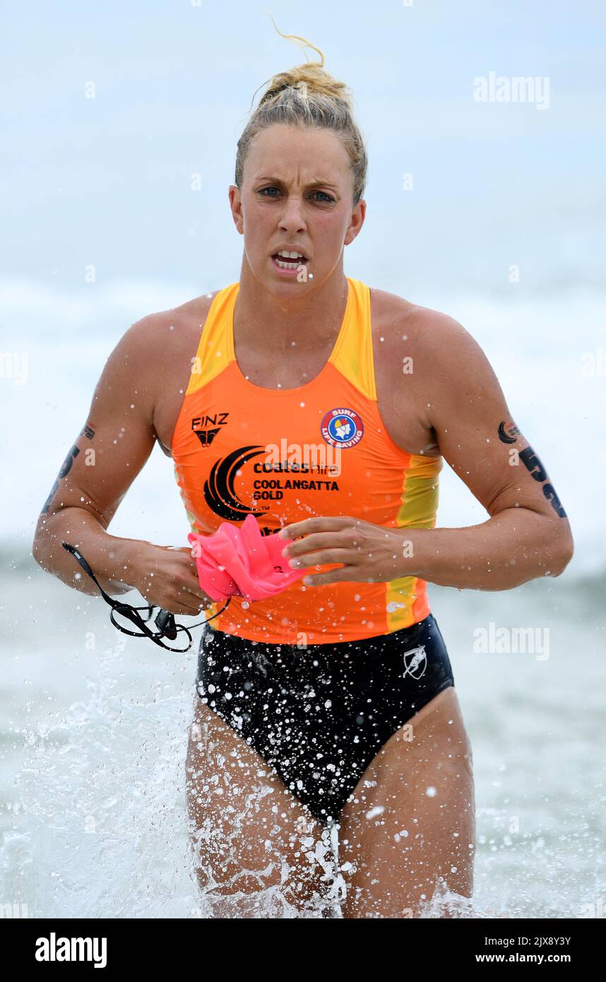 Georgia Miller exits the water after the swim leg of the Coolangatta ...