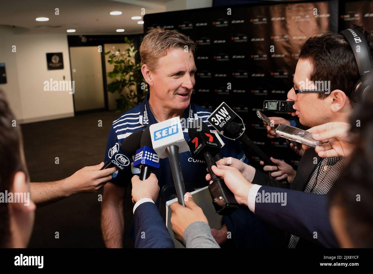 Simon Lloyd from the Geelong Cats arrives at Etihad stadium during the ...