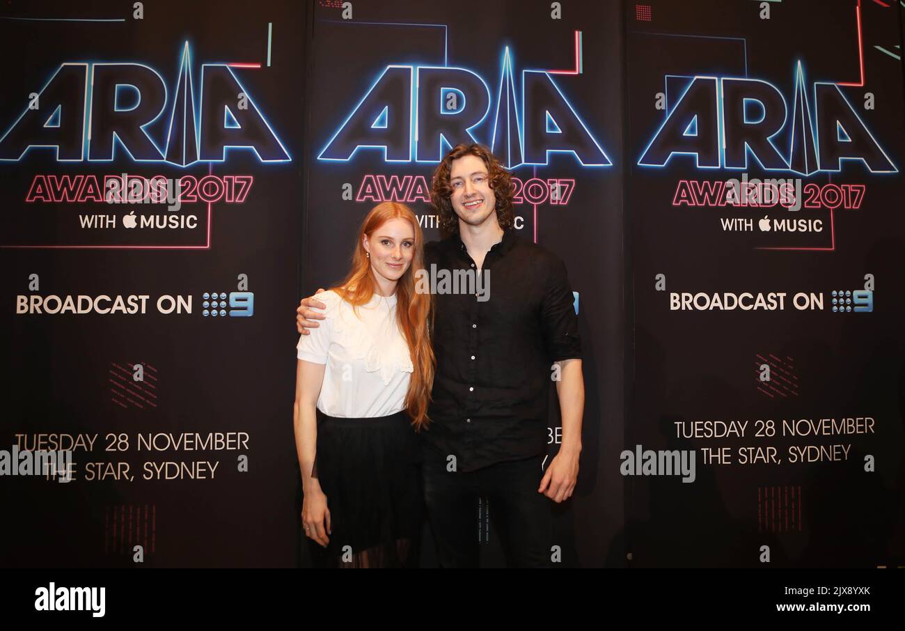 Singers Vera Blue and Dean Lewis pose for a picture during the official ...