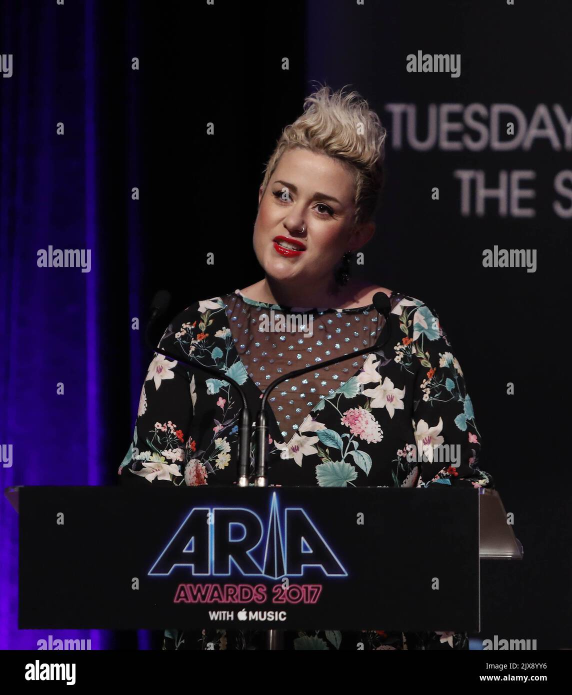 Katie Noonan presents some categories during the official announcement ...