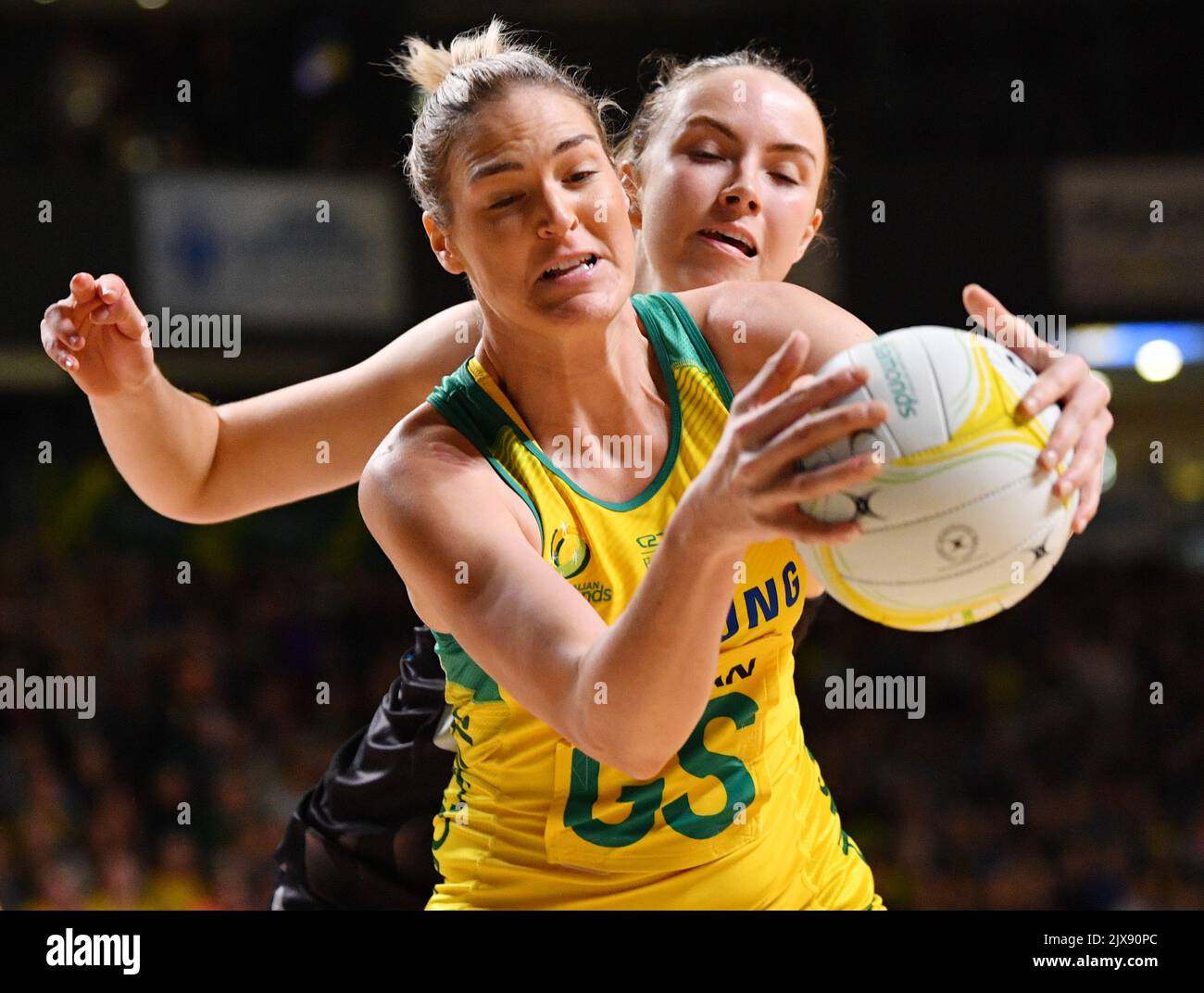 Caitlin Bassett of Australia and Kelly Jury of New Zealand during the ...