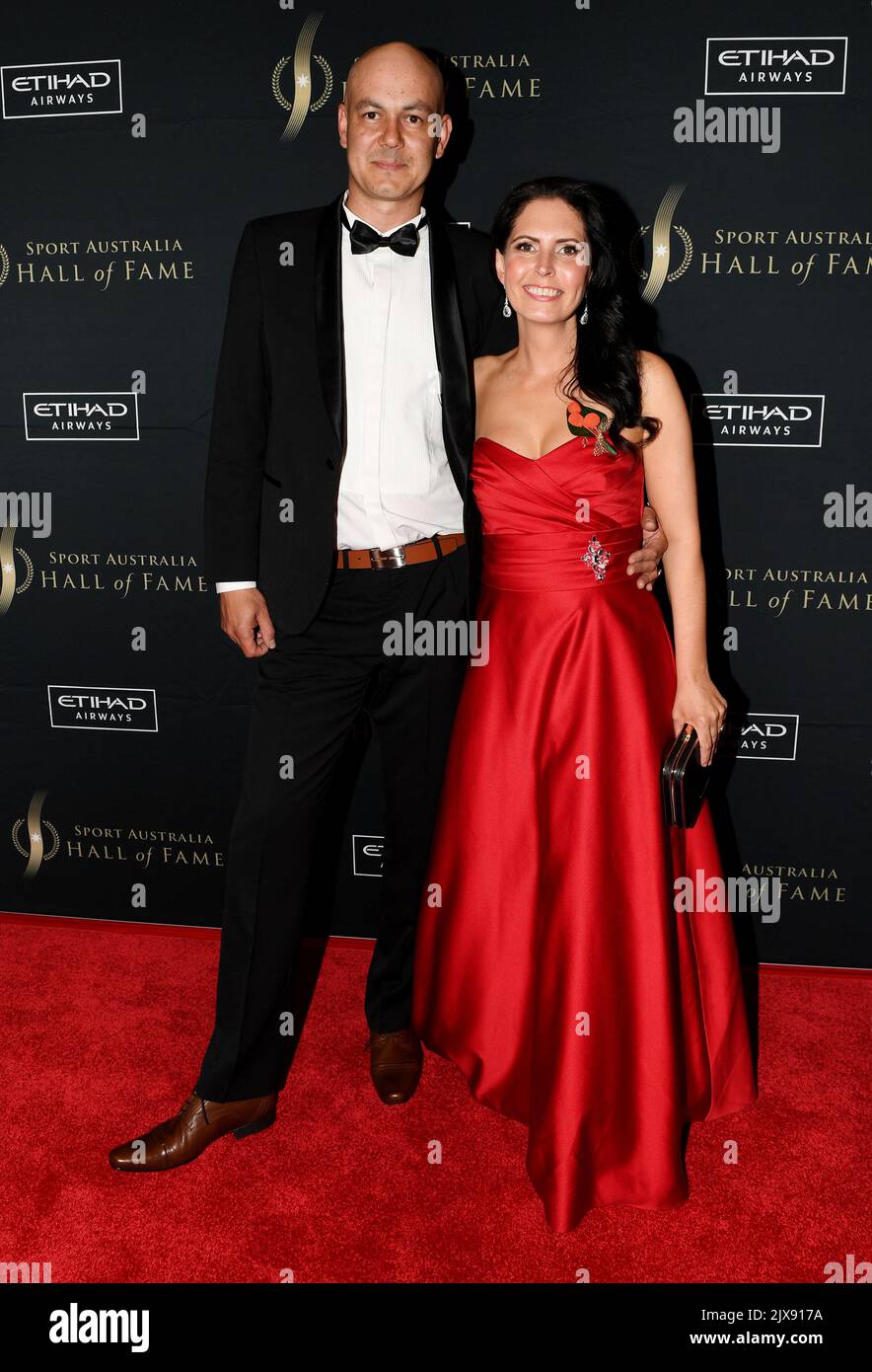 Inductee Lauren Burns OAM and Nathan Muller at the Sport Australia Hall ...