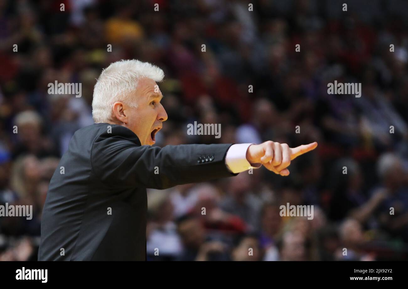 Kings coach Andrew Gaze yells at his players during the NBL round two ...