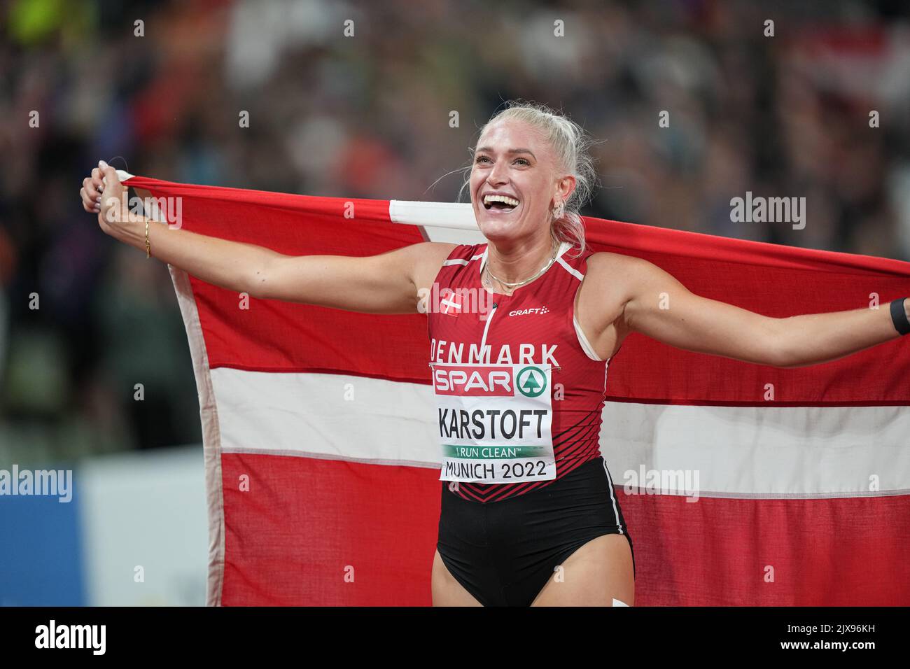 Ida Karstoft with her country's flag at the European Athletics ...