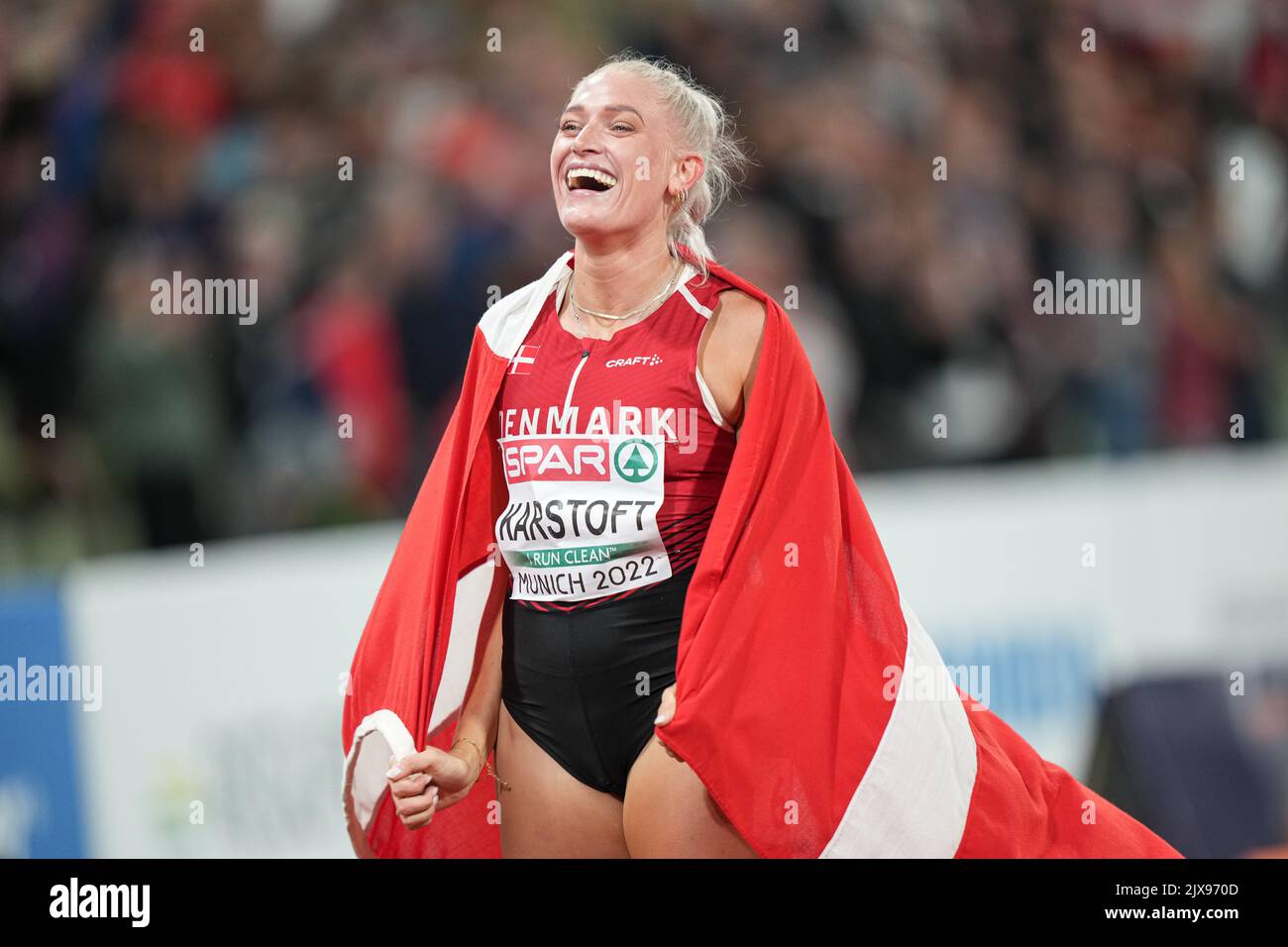 Ida Karstoft with her country's flag at the European Athletics ...