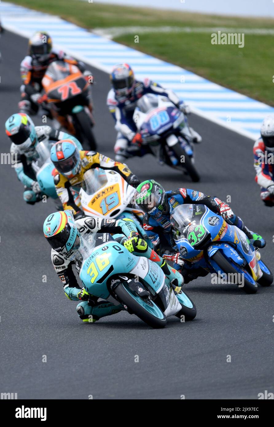 Spanish Moto3 rider Joan Mir from the Leopard Racing team leads the ...