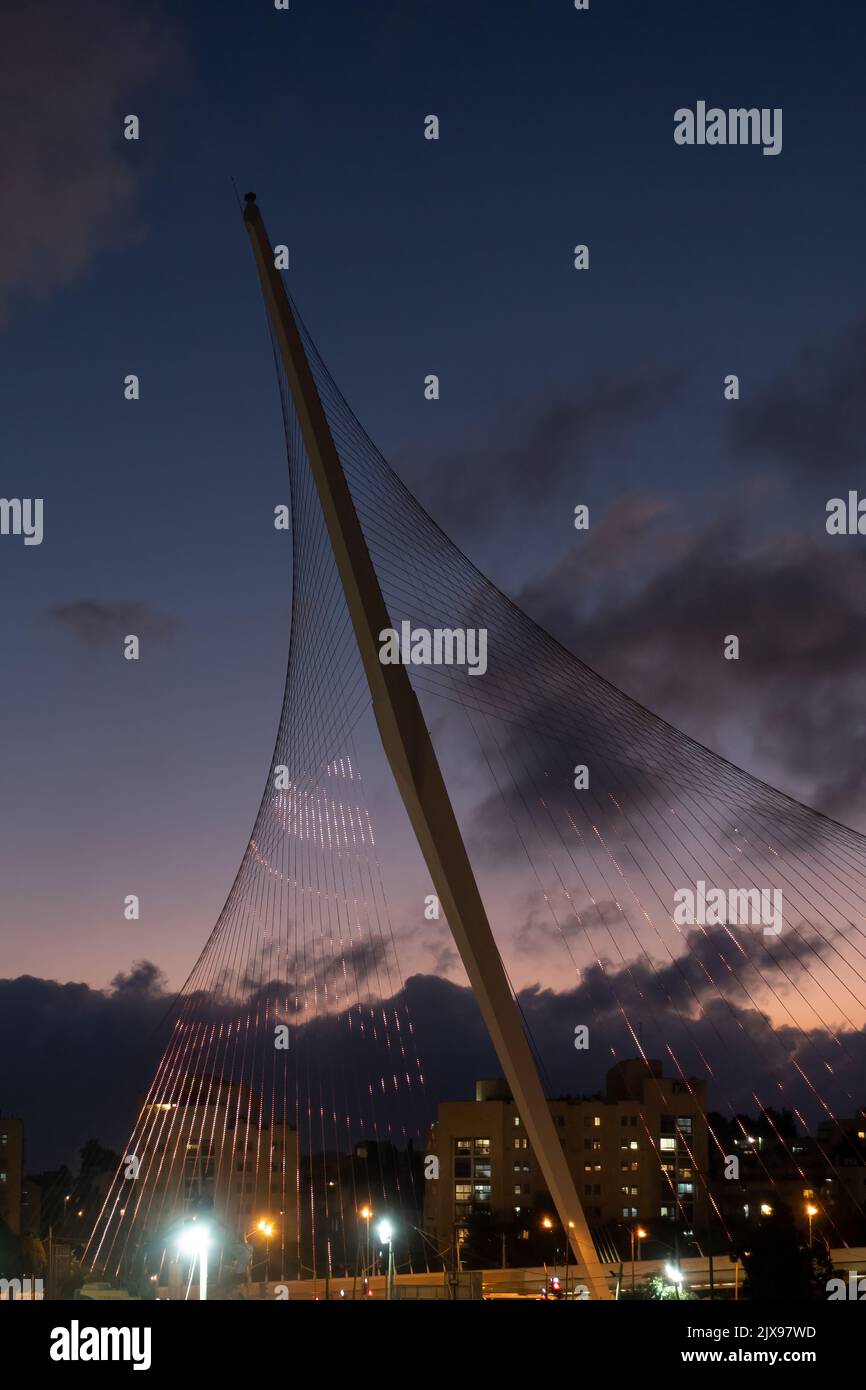 View at twilight of the Chords Bridge designed by Santiago Calatrava at ...
