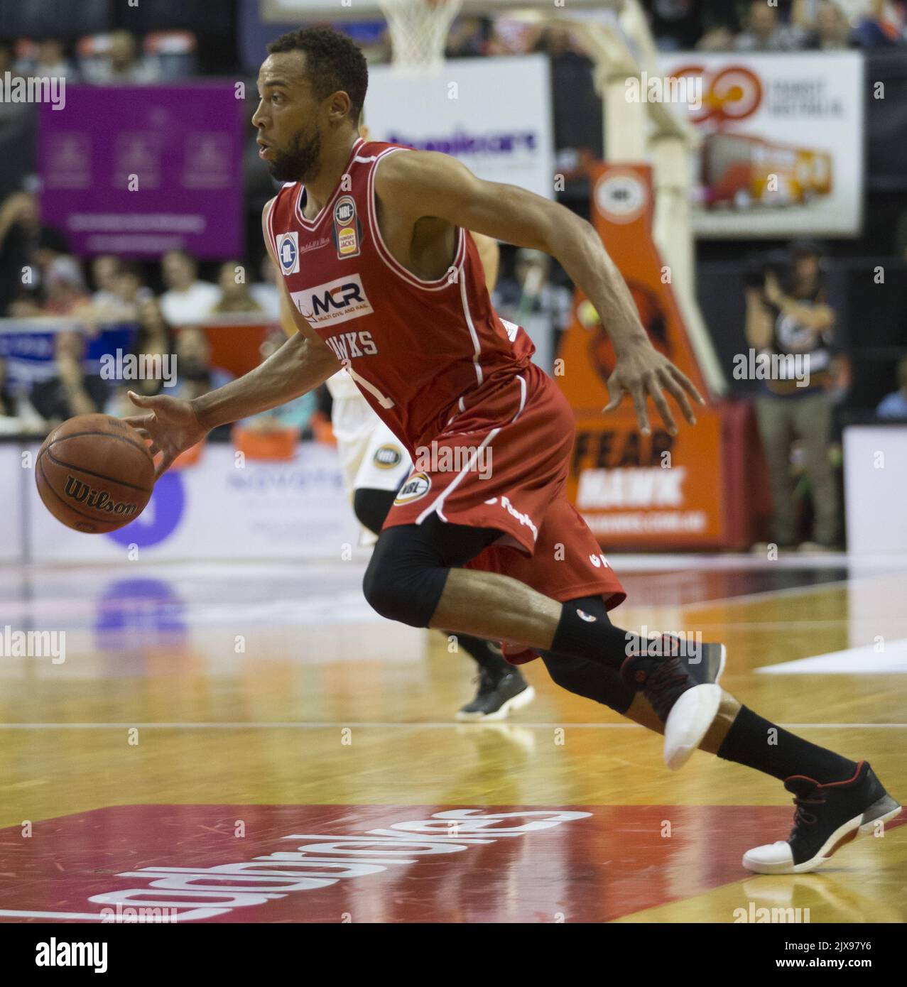 Demitrius Conger of the Hawkes in action during the Round 3 NBL match ...