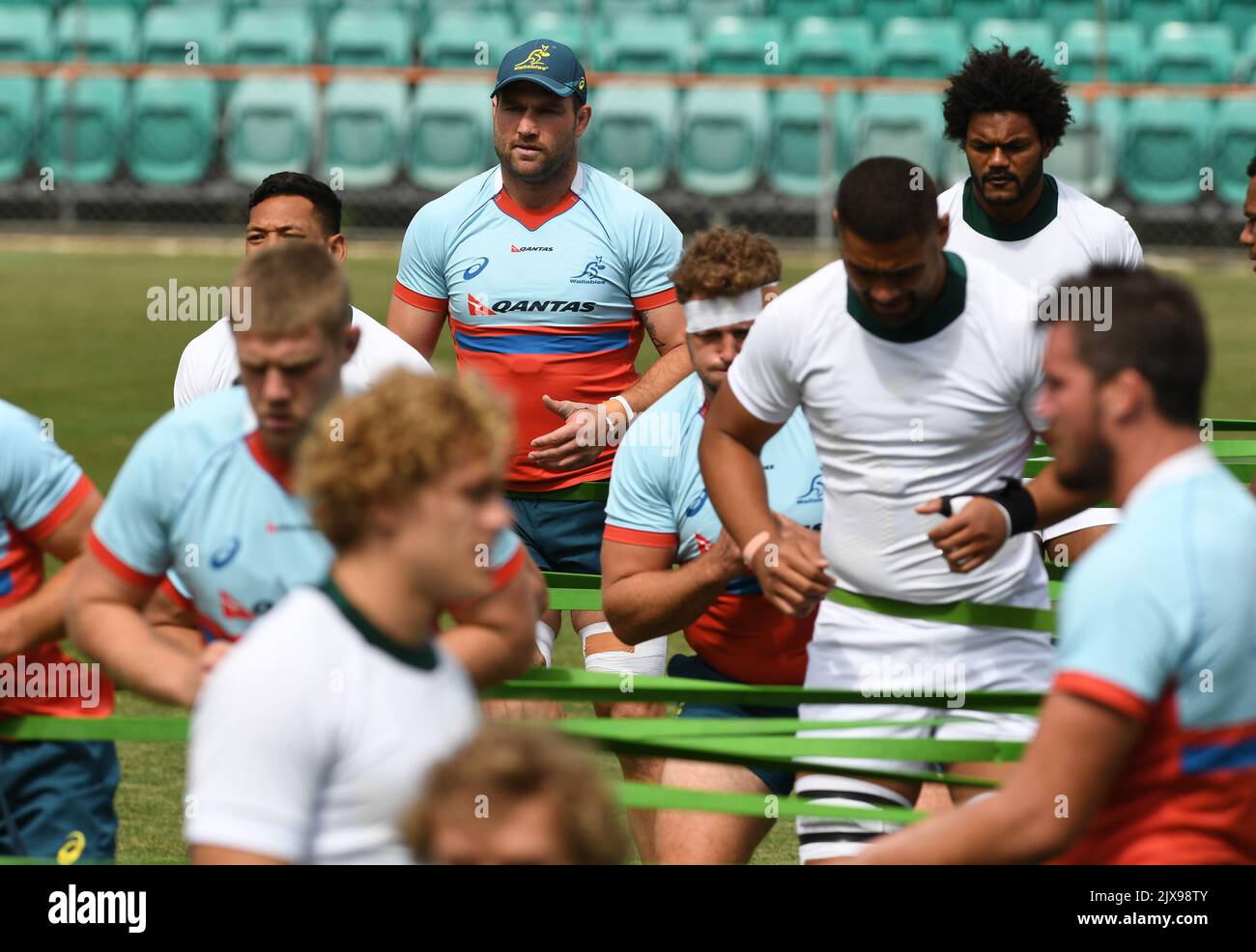 Wallabies players are seen during a training session in Sydney, Tuesday ...