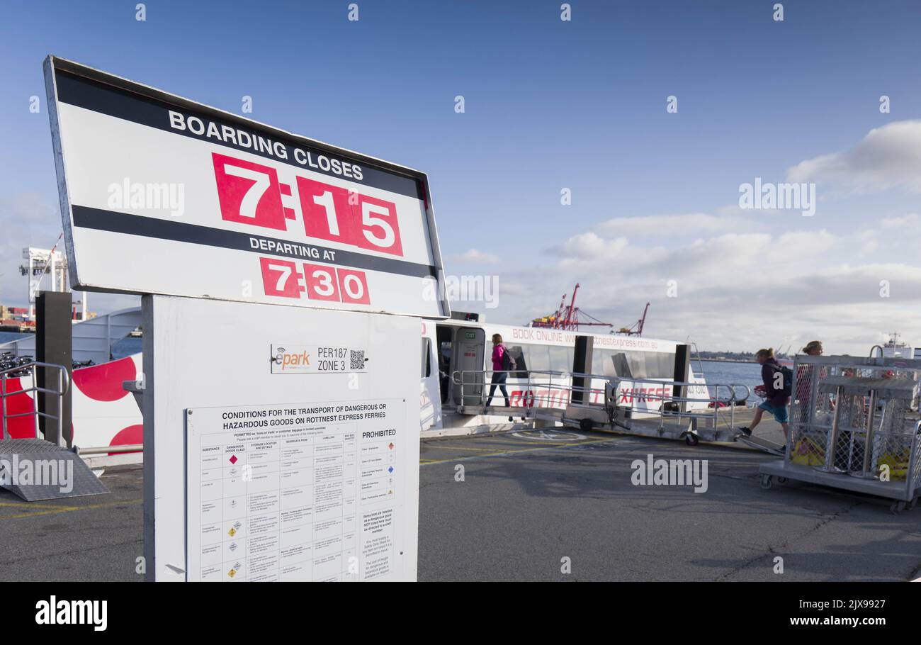 The Fremantle ferry time table is seen on Rottnest Island, off the West ...