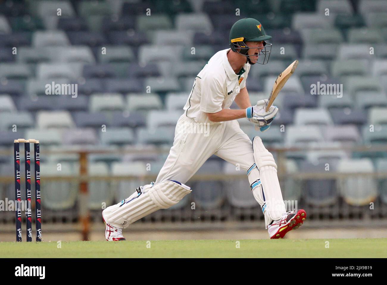 Jordan Silk of Tasmania reacts during day 2 of the JLT Sheffield Shield ...