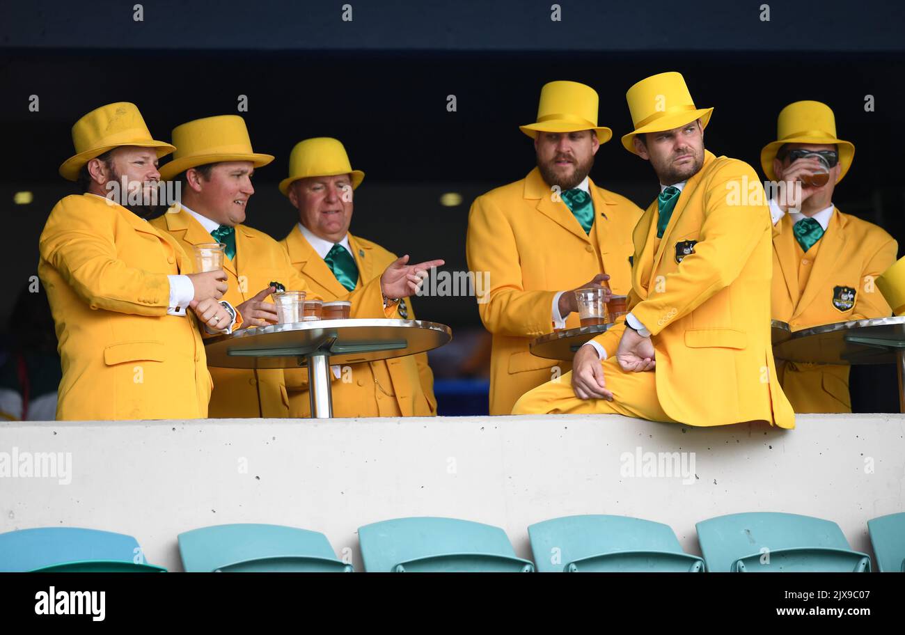 Wallabies fans sit together before the rugby match between Australia ...
