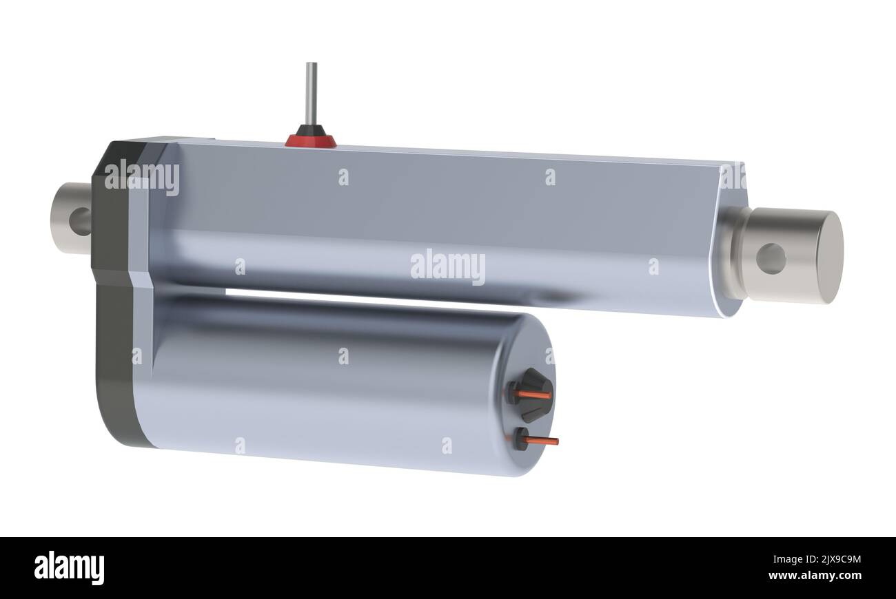 Electric linear actuator 12VDC 3D rendering isolated on white ...