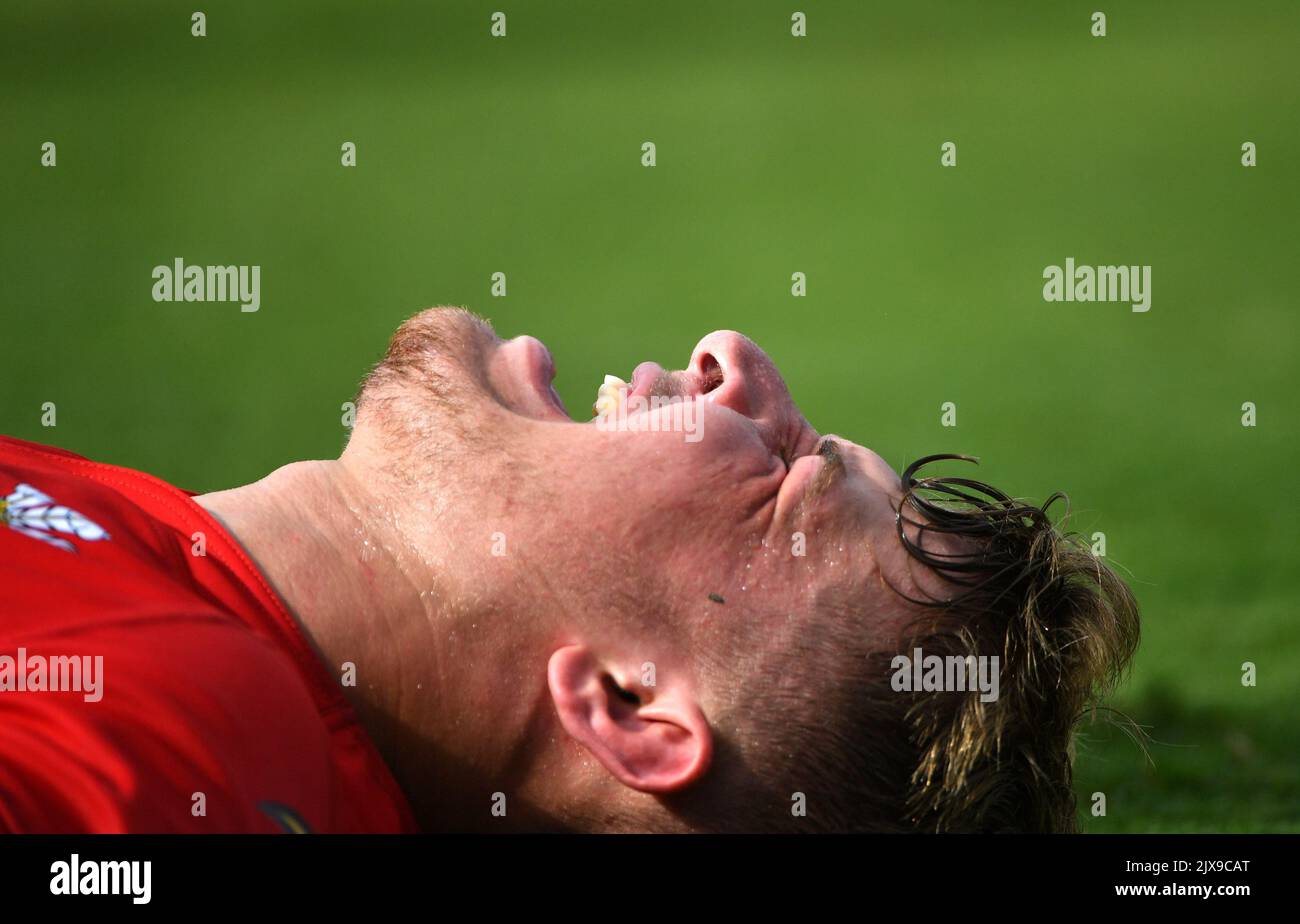 Wales Chester Butler suffers a cramp during their Rugby League World ...