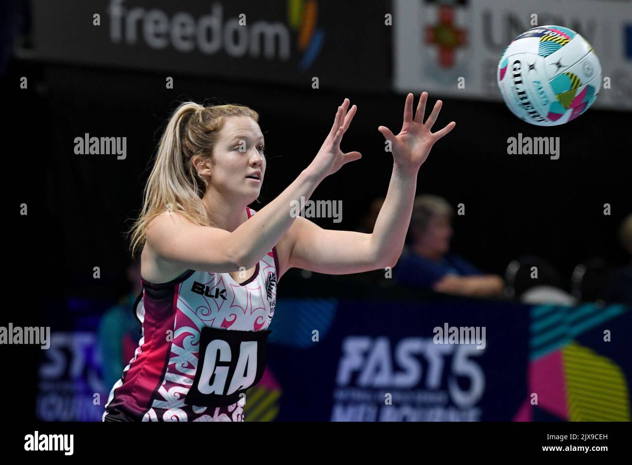 Storm Purvis of New Zealand catches the ball, during the New Zealand vs ...