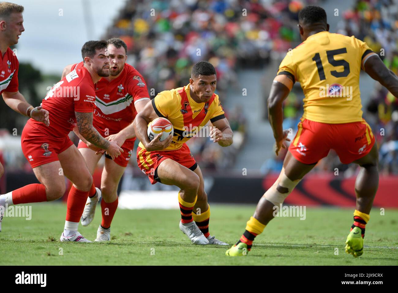 Papua New Guinea's David Mead makes a break during their Rugby League ...