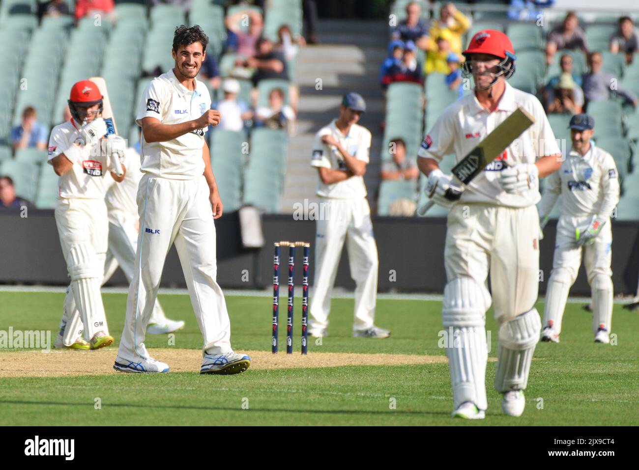 Mitchell Starc looks back at John Dalton after he was nearly caught ...