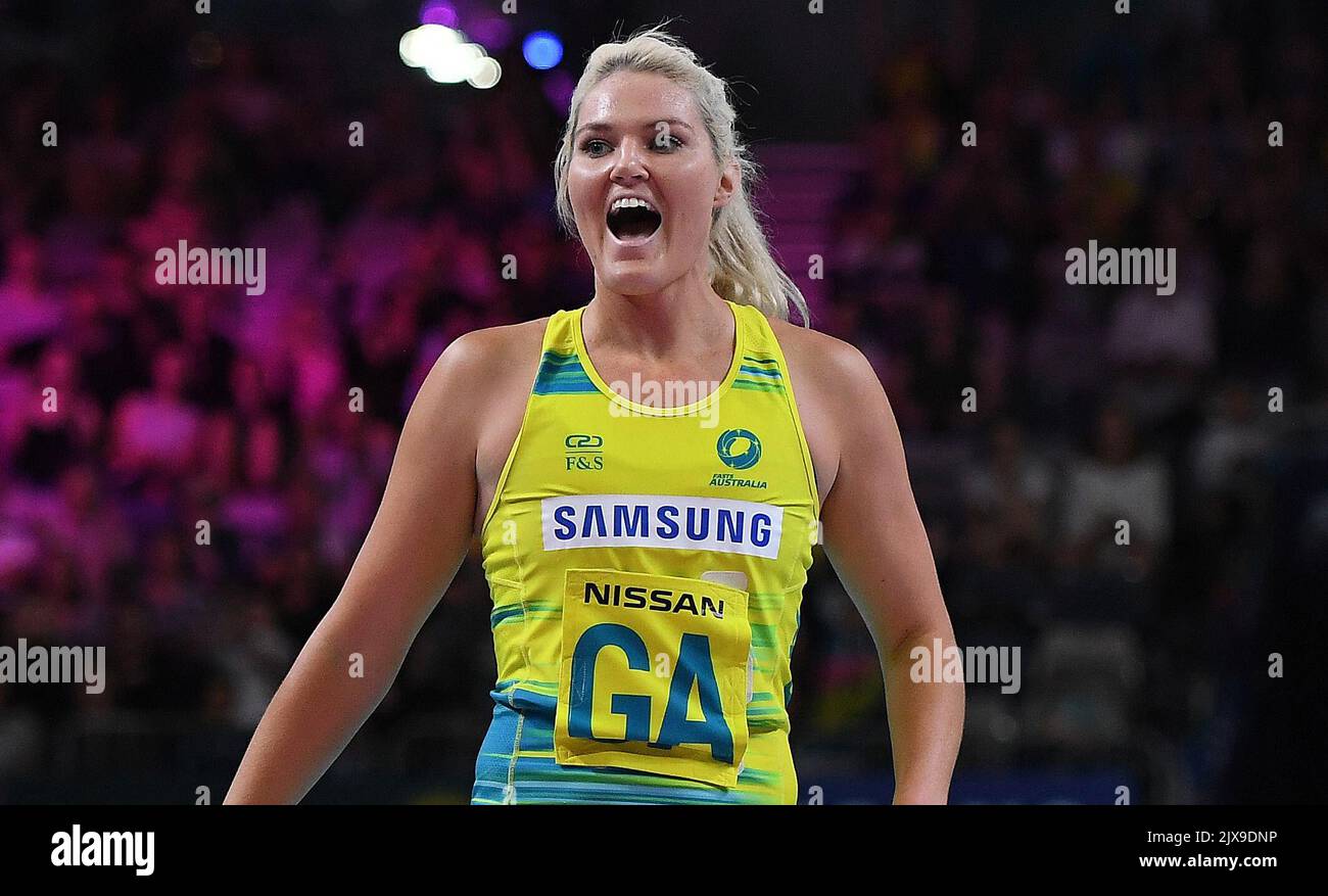 Gretel Tippet of the Diamonds reacts after scoring a goal during the ...