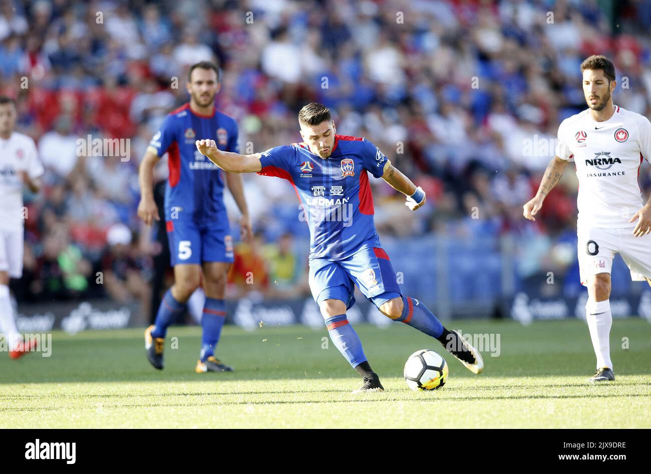Dimitri Petratos of the Jets shoots at goal during the A-League Round 4 ...