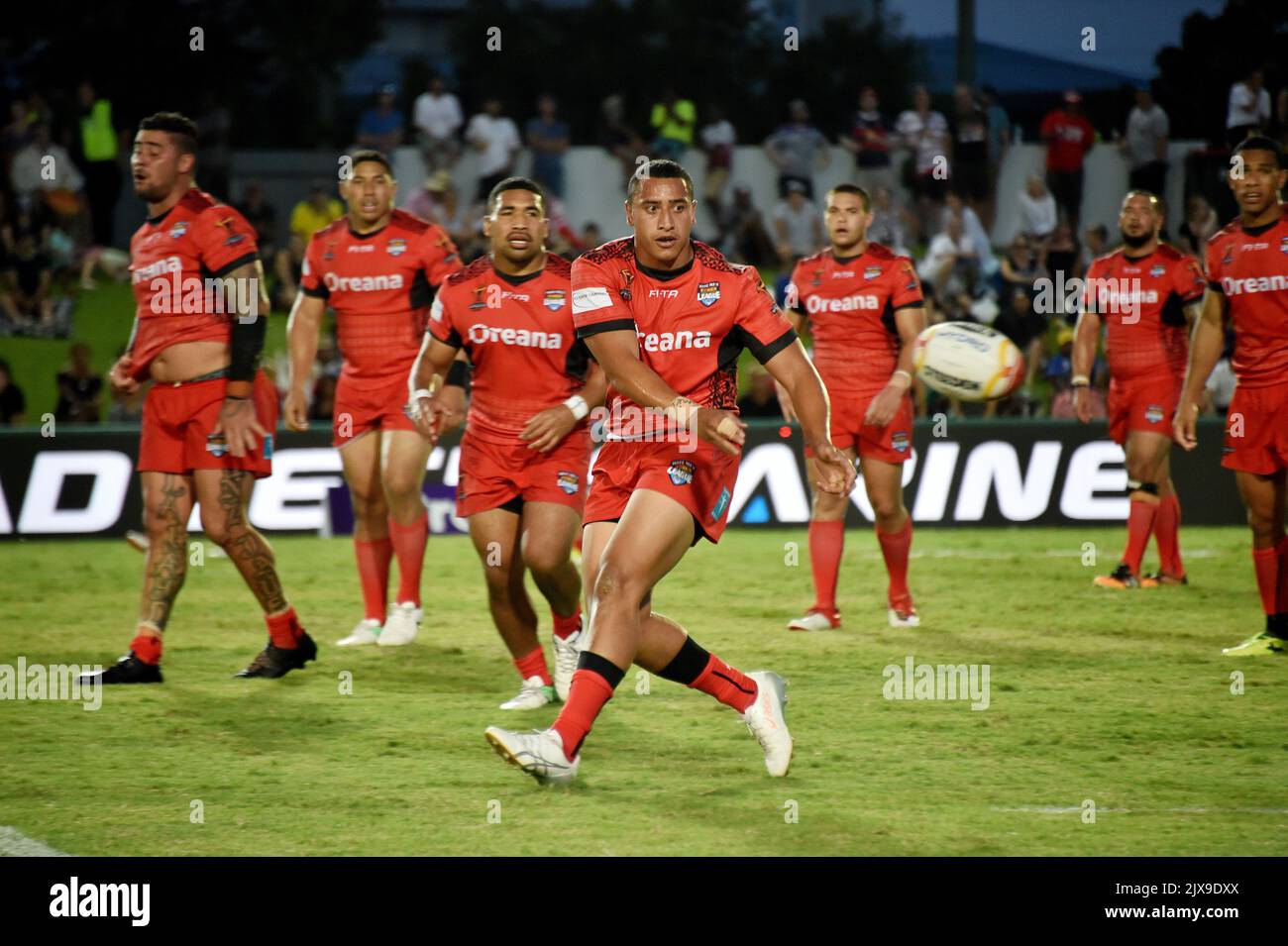 The Tongan team moved forward as one during their 50-4 win against ...
