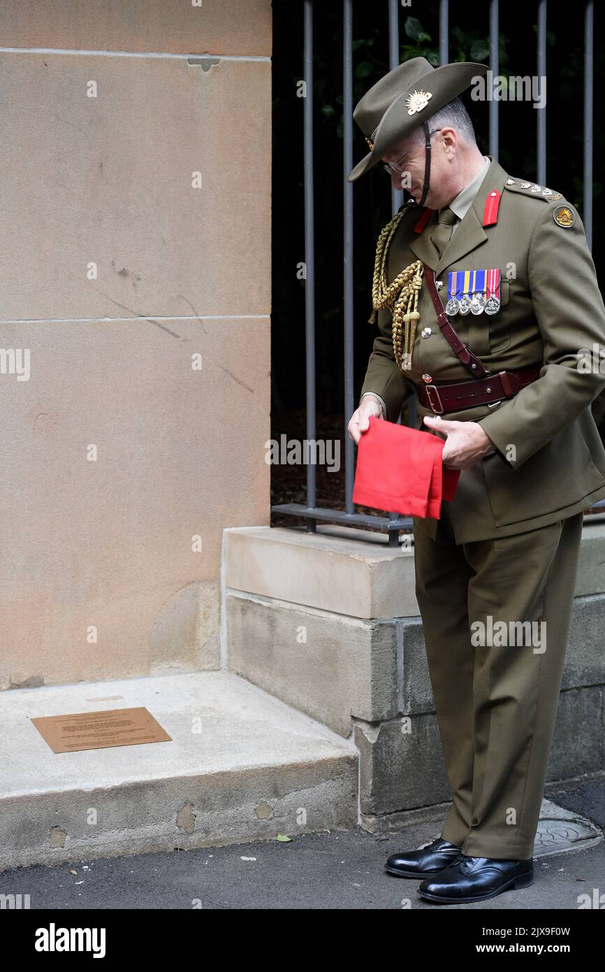 Colonel Michael Miller looks on after unveiling The Centenary Plaque at ...