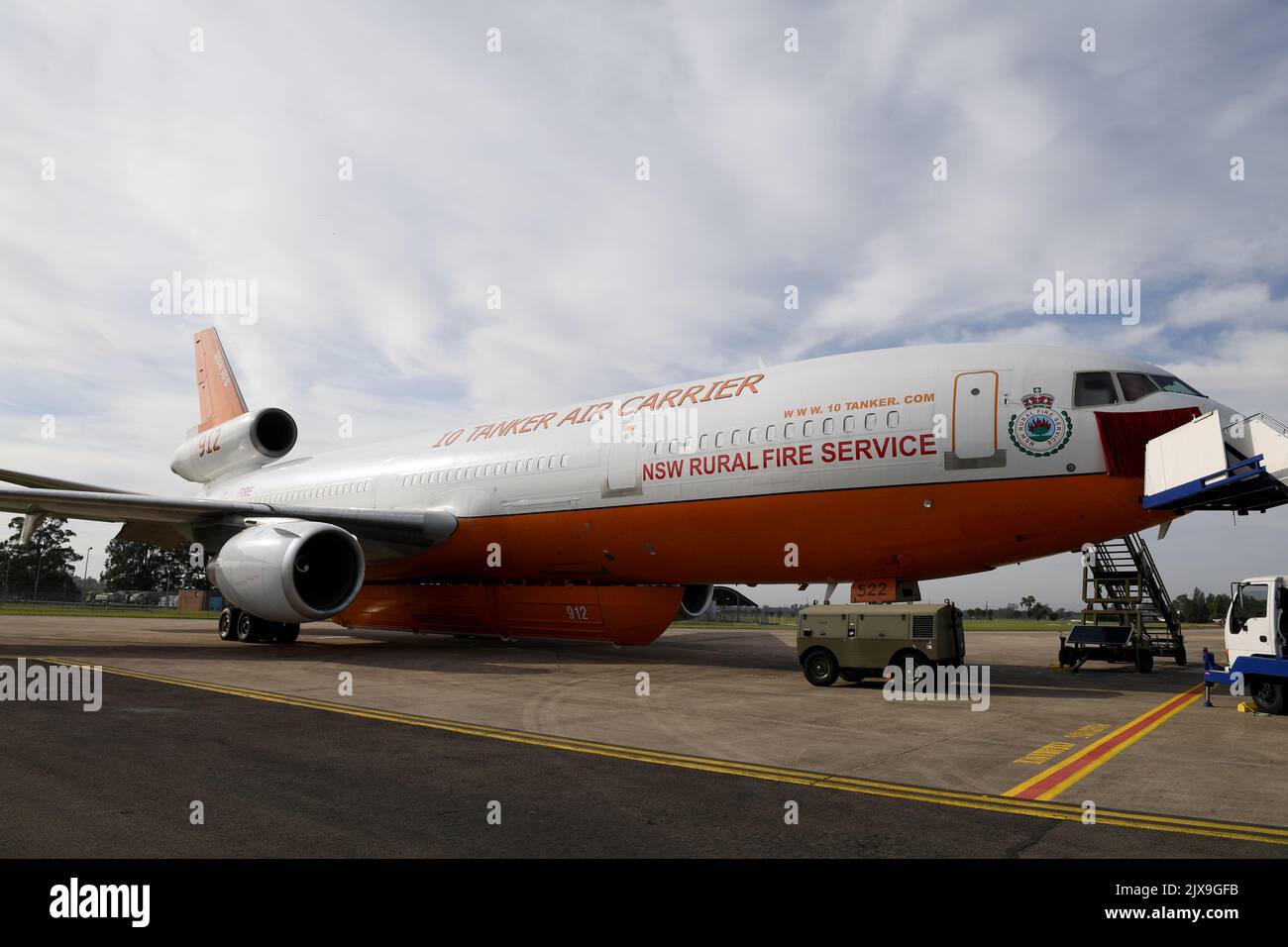 A NSW Rural Fire Service Very Large Air Tanker (VLAT) sits on the ...