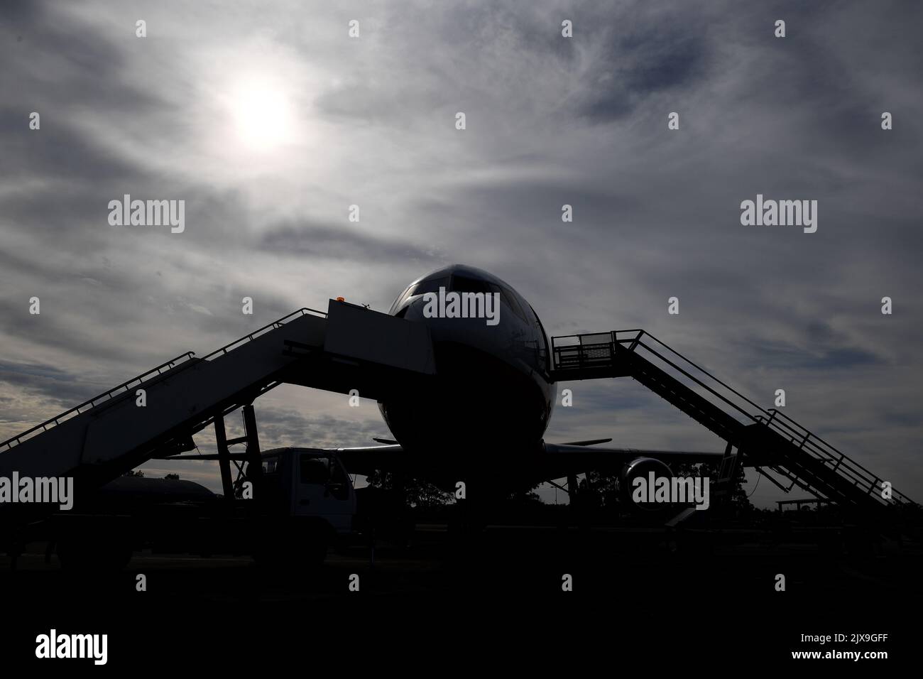 A NSW Rural Fire Service Very Large Air Tanker (VLAT) sits on the ...