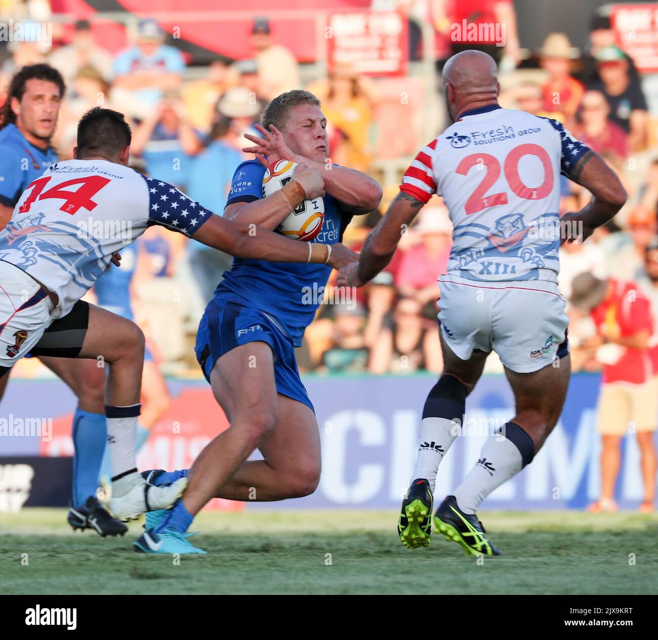 Daniel Alvaro of Italy under pressure from USA defense during the Rugby ...