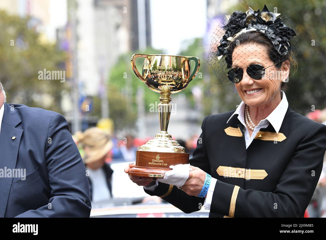 VCR Chairman Amanda Elliot is seen with the Melbourne Cup trophy as the ...