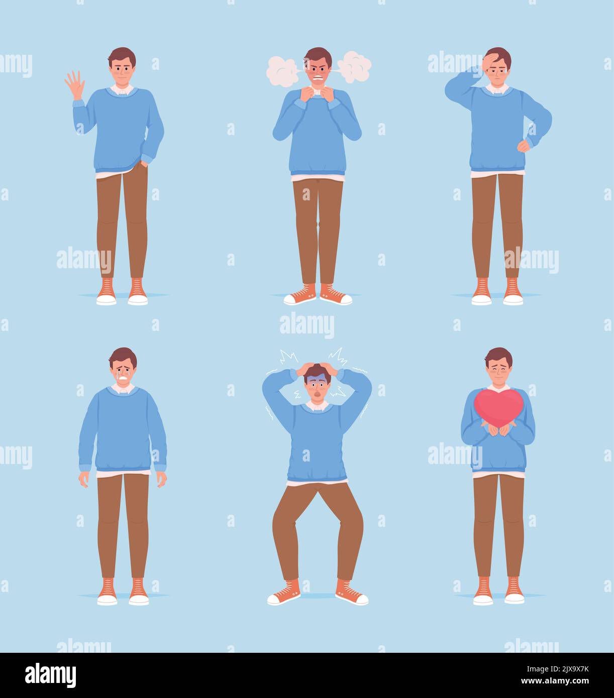 Men demonstrating different emotions semi flat color vector characters set Stock Vector Image ...