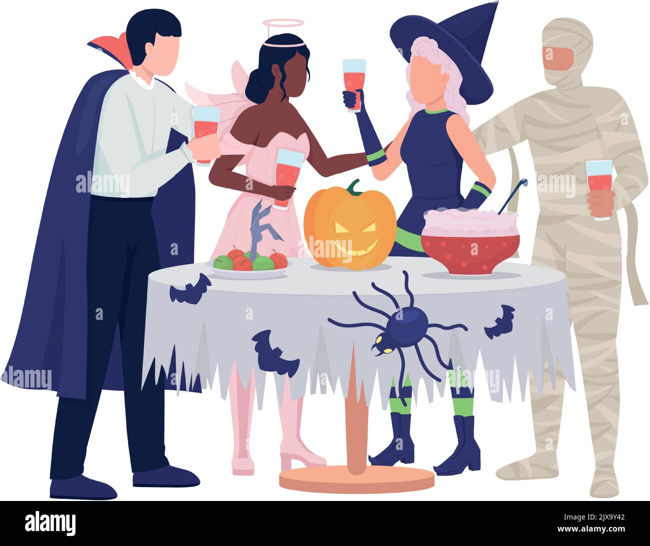Halloween party guests semi flat color vector characters Stock Vector ...
