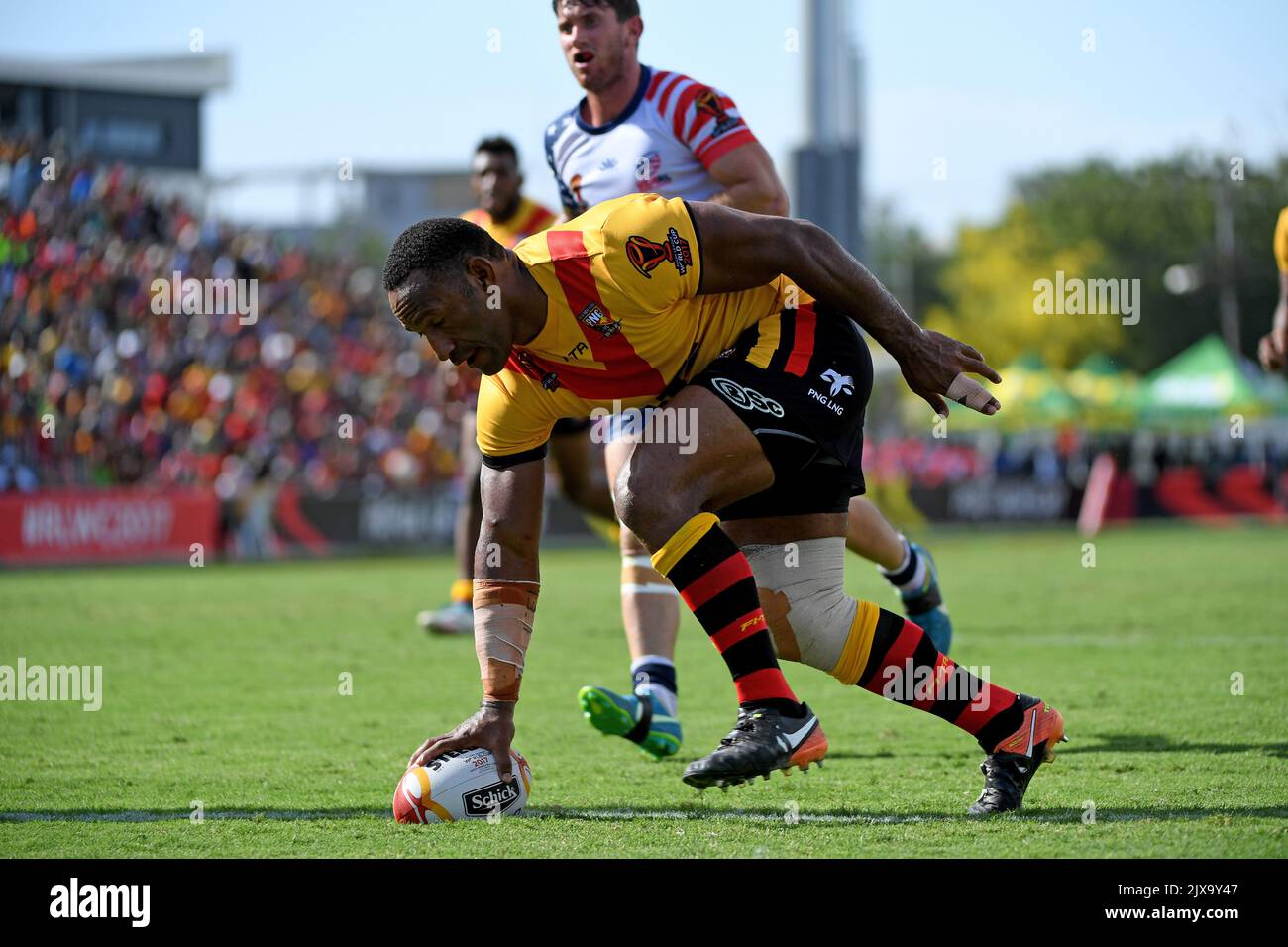 Rod Griffin of Papua New Guinea scores an uncontested try, during the ...