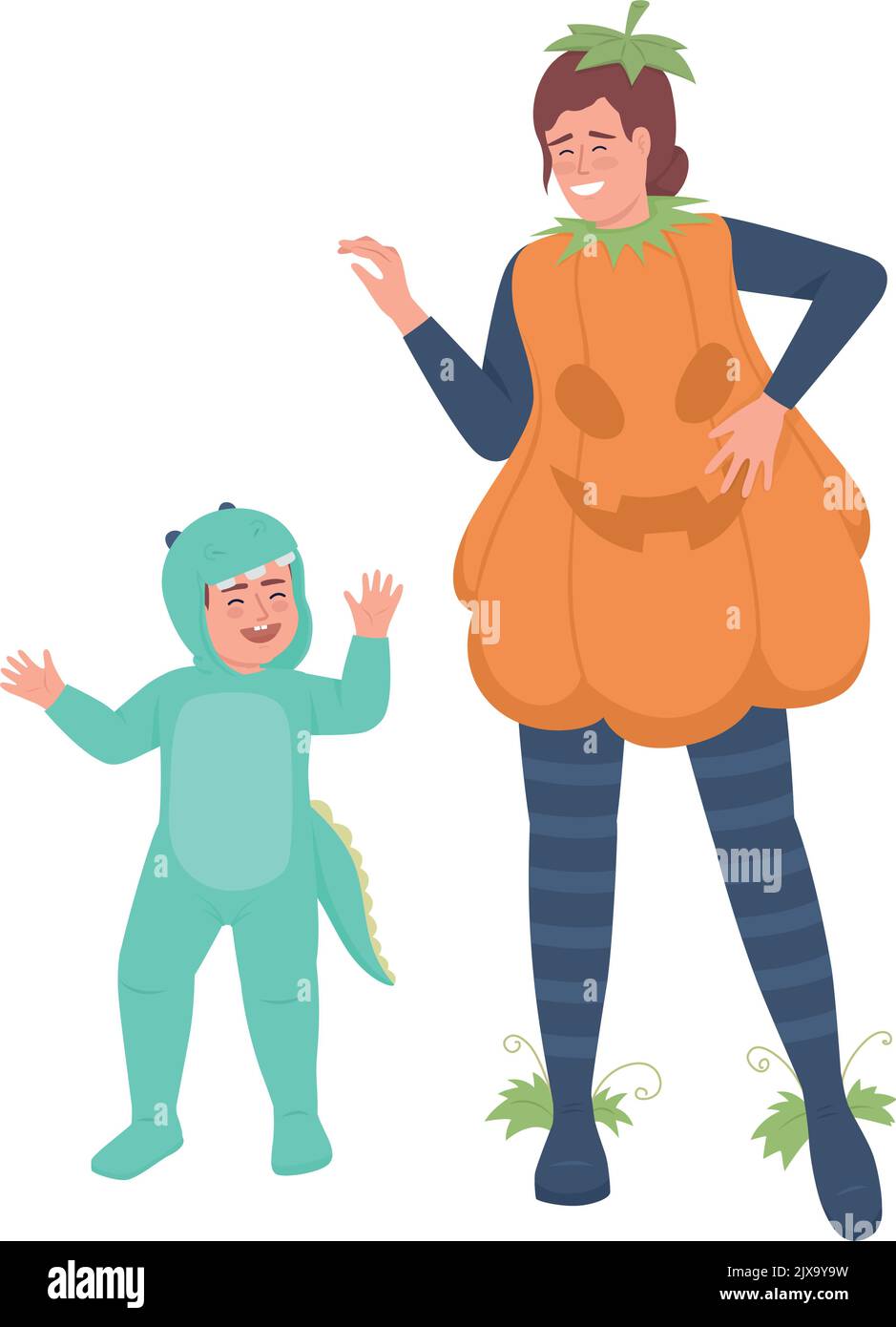 Mother and son having fun semi flat color vector characters Stock ...