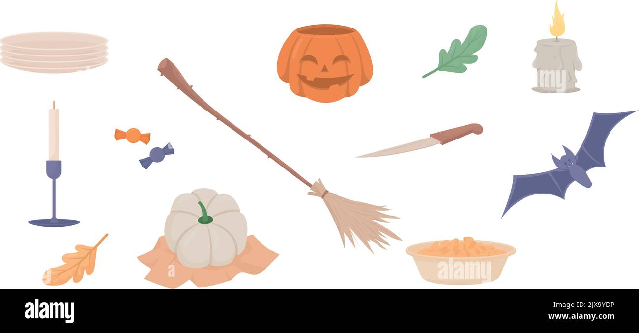 Halloween related semi flat color vector objects set Stock Vector Image ...